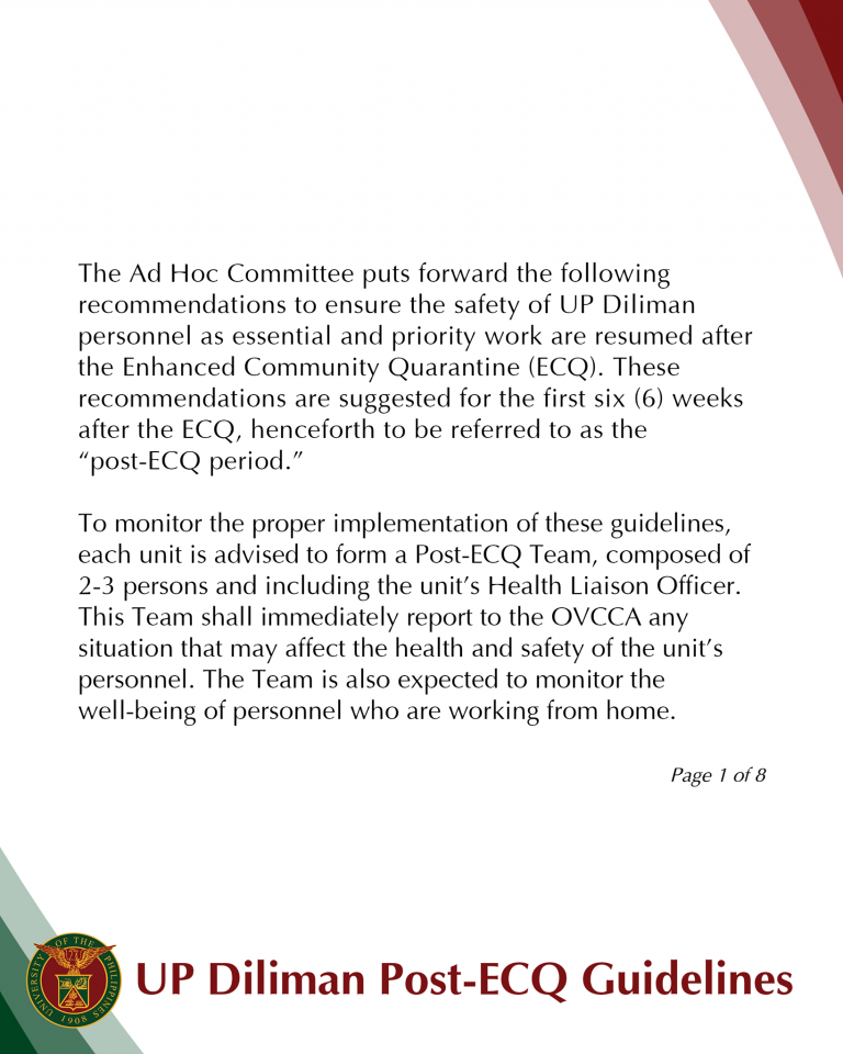 UPD Post-ECQ Guidelines - University of the Philippines Diliman