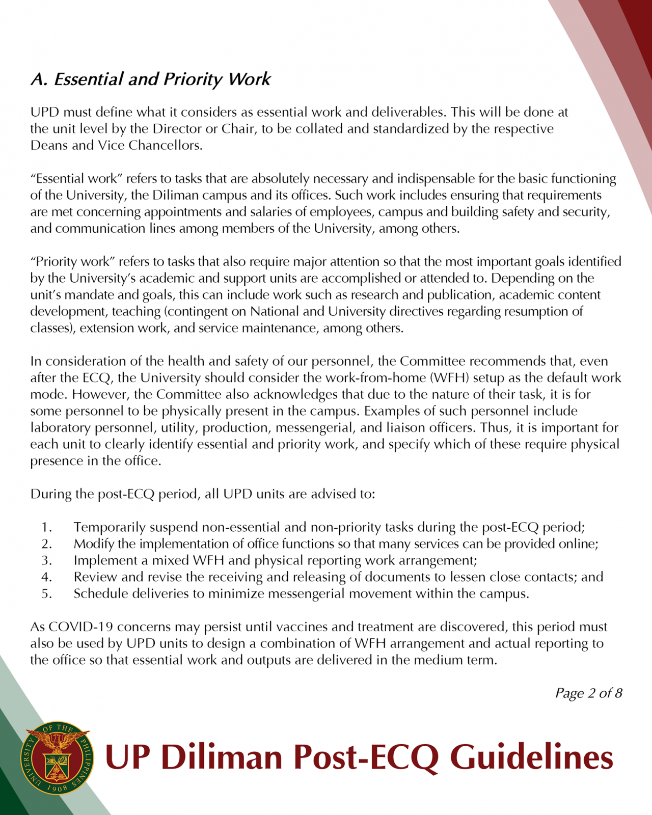 UPD Post-ECQ Guidelines - University of the Philippines Diliman