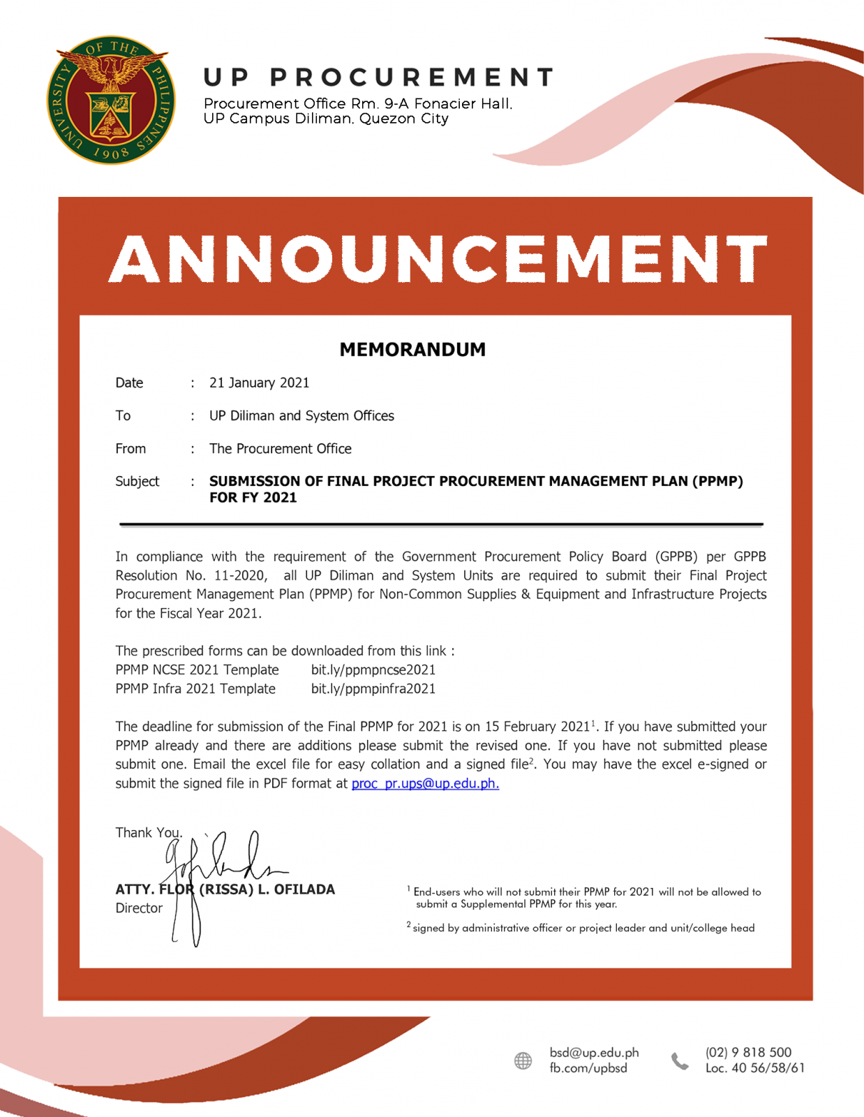 Submission of Final Project Procurement Management Plan (PPMP) for FY ...