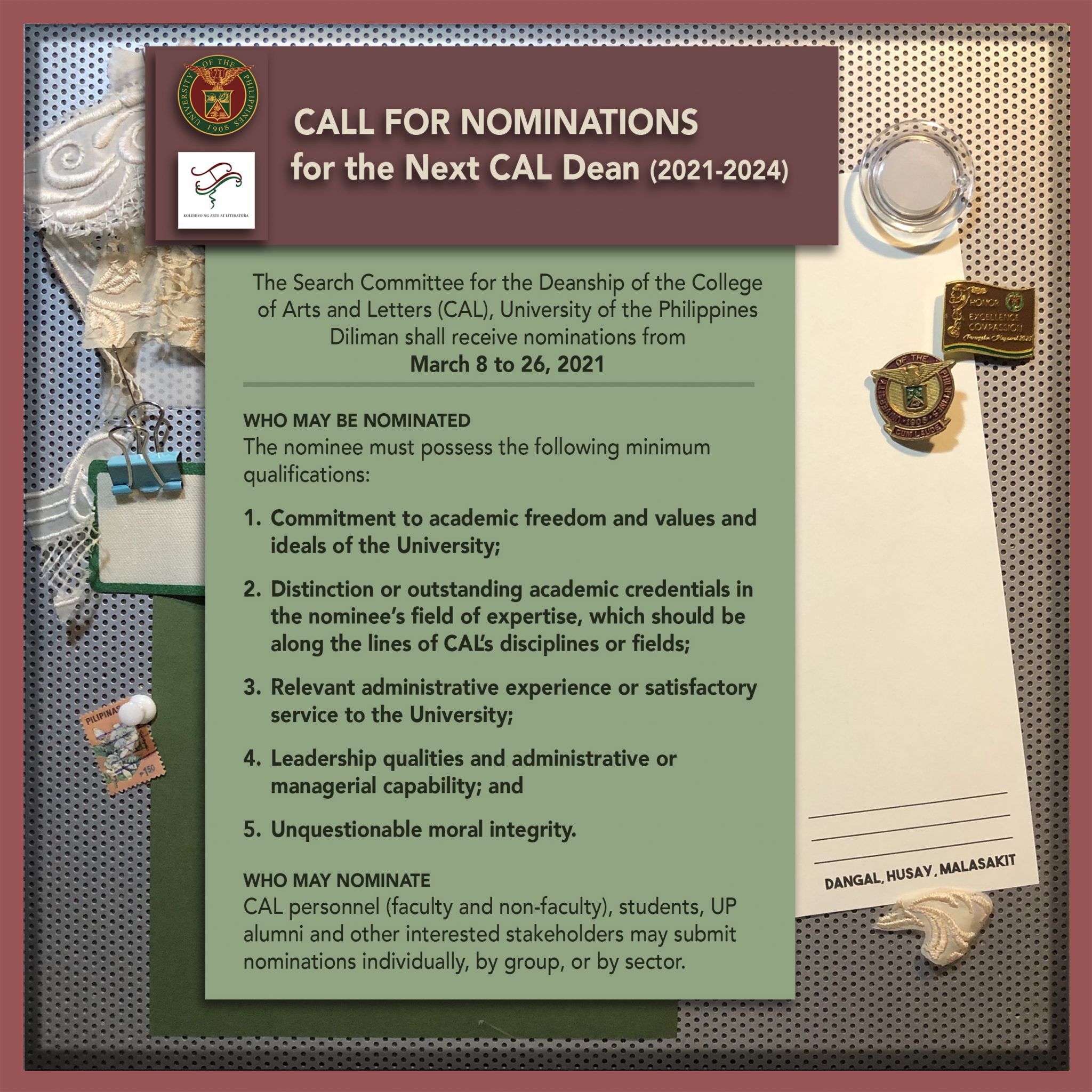 Call for Nominations for the Next CAL Dean (2021-2024)
