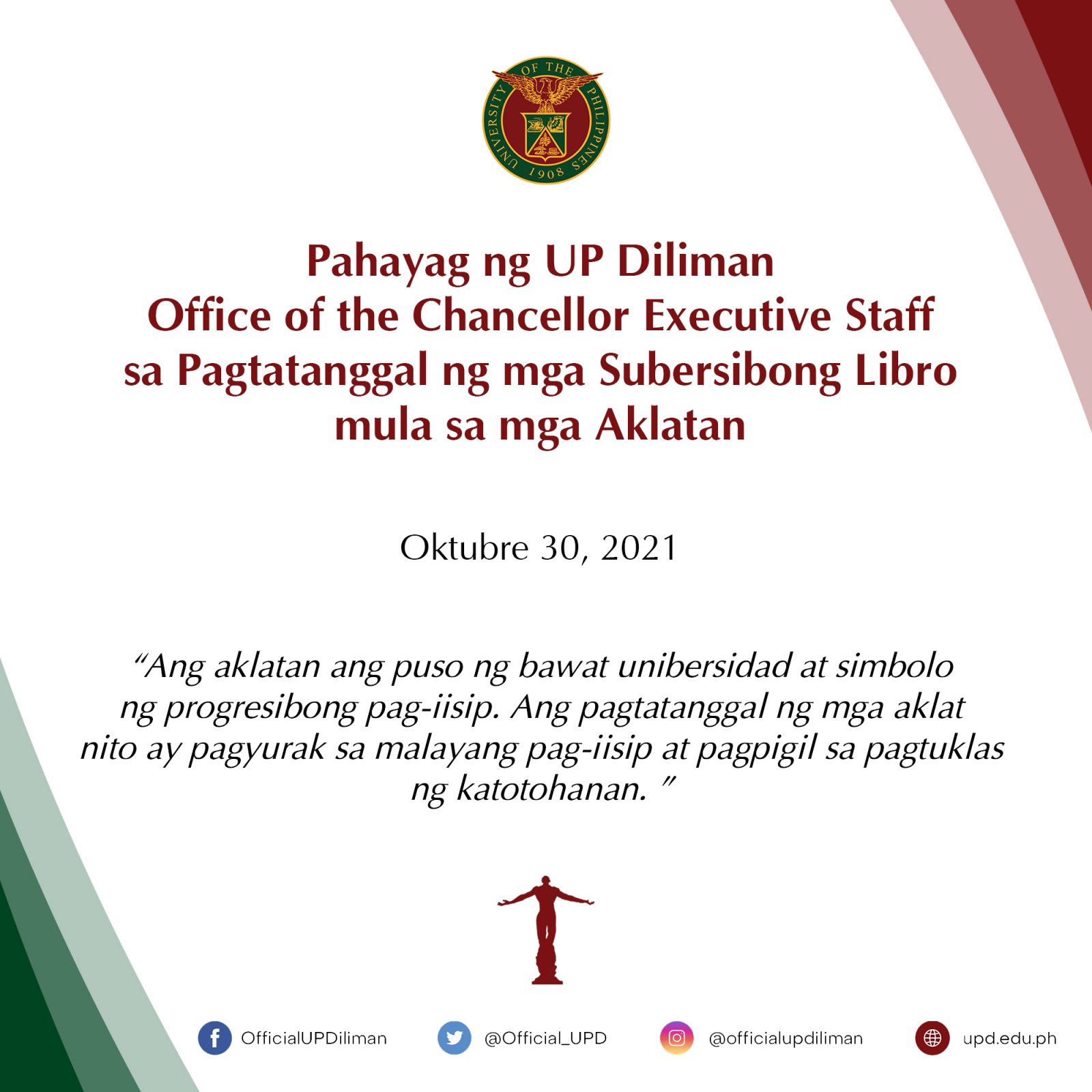 Pahayag ng UP Diliman Office of the Chancellor Executive Staff sa ...