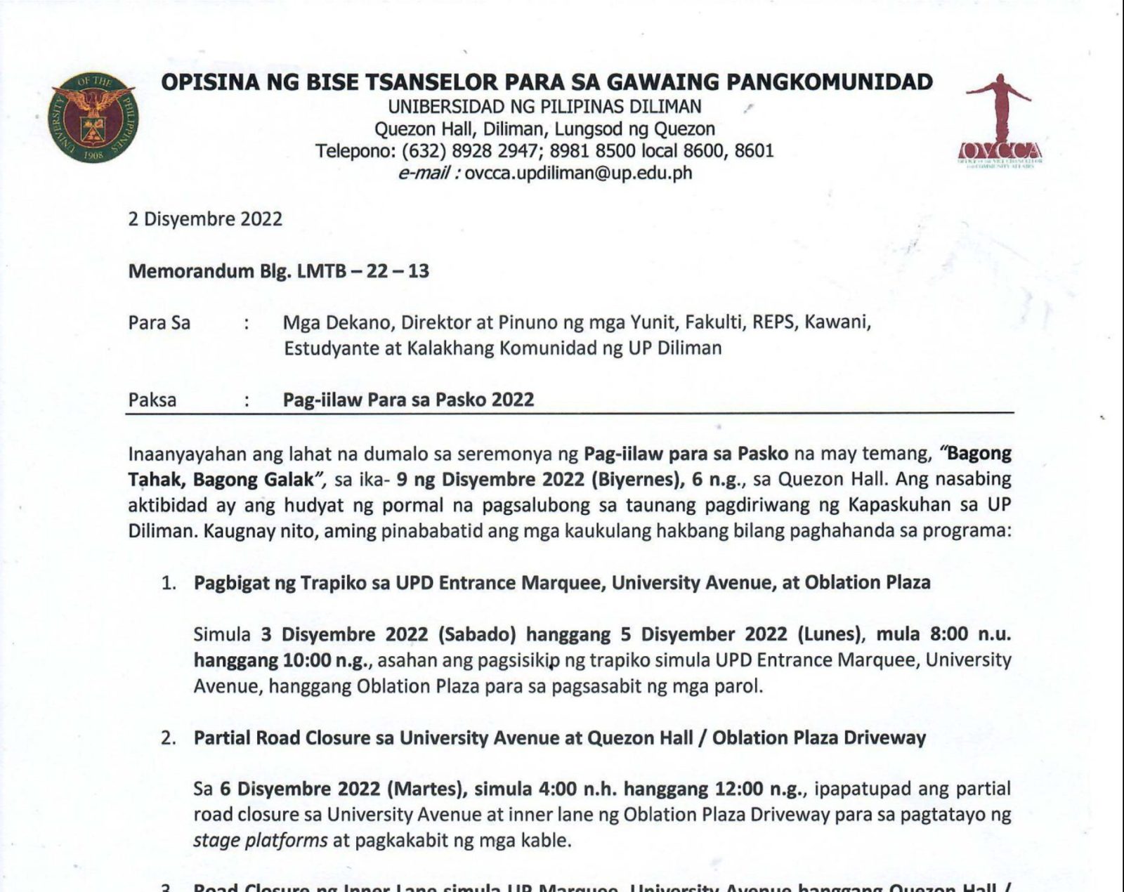 Memorandum No. LMTB-22-07: UP Vehicle Sticker for Academic Year 2022 ...