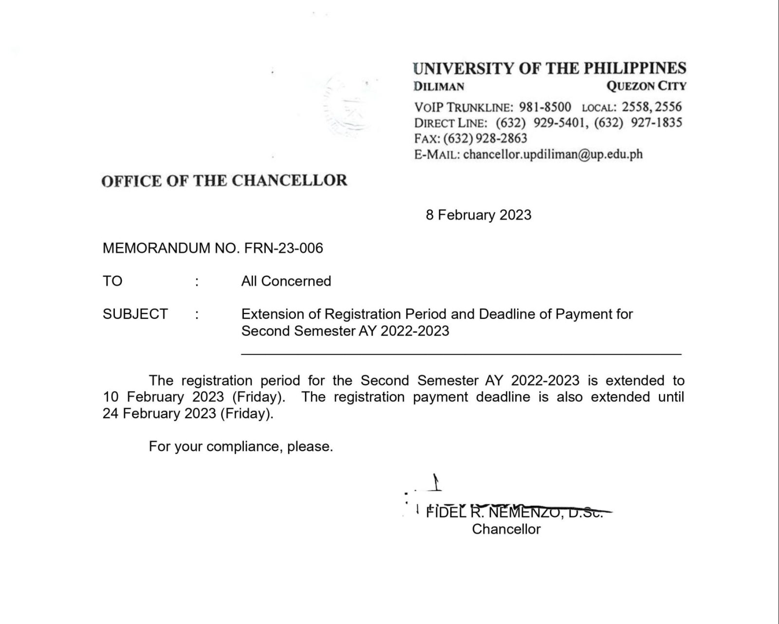 Memorandum No. OSU 2022-09-01: Call for Nominations for the Next U.P ...