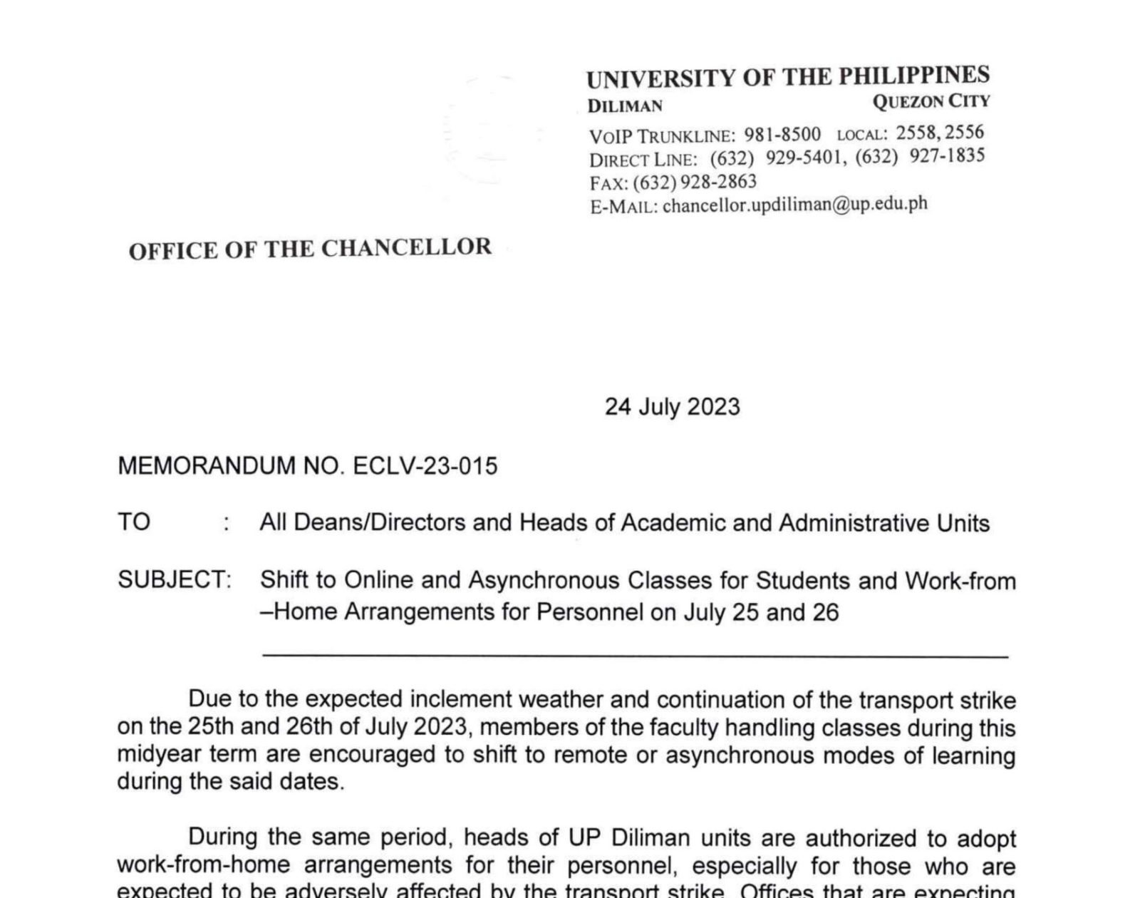 Memorandum No. ECLV-23-010: Orientation on the UP Diliman Gender-Based Violence Protocol ...