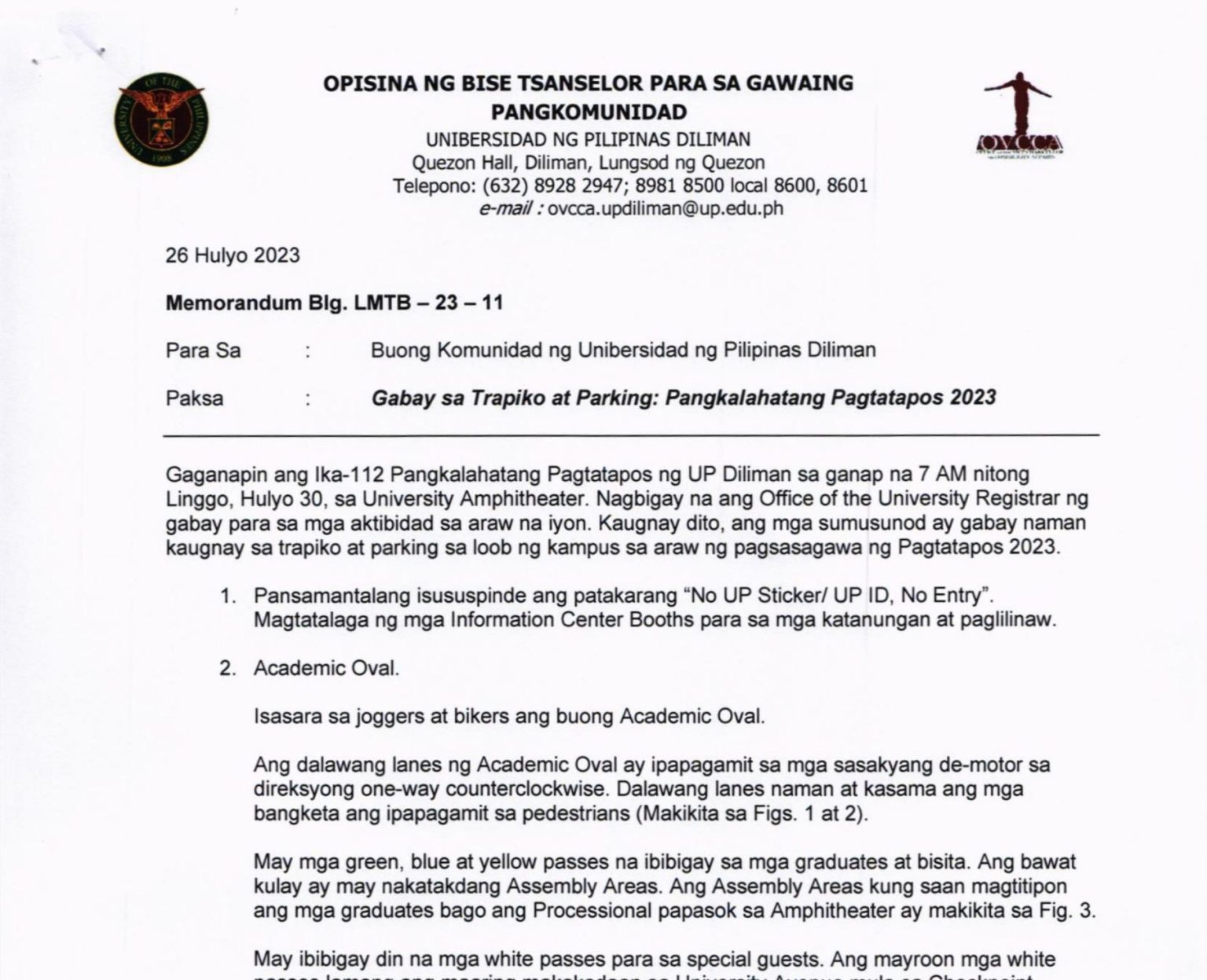 Memorandum No. ECLV-23-010: Orientation on the UP Diliman Gender-Based Violence Protocol ...