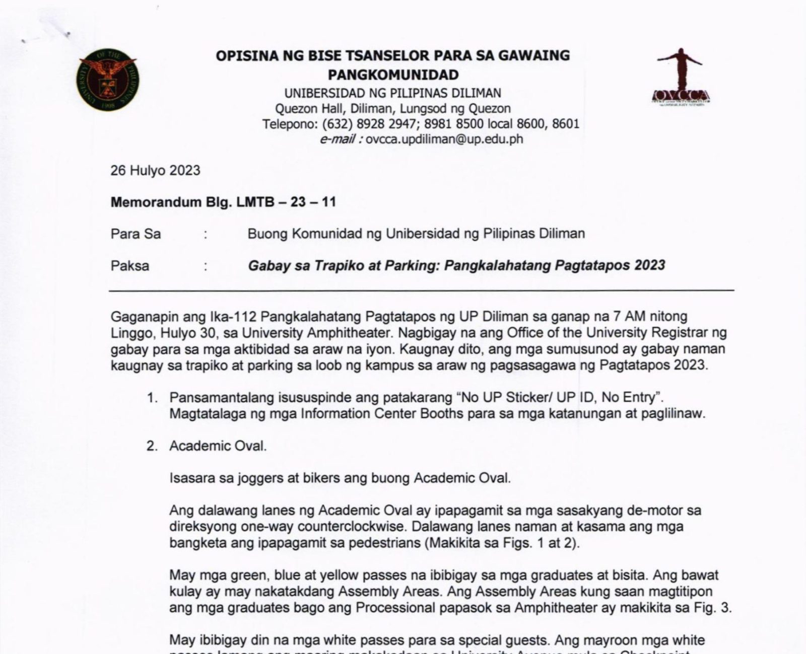 Memorandum Blg. LMTB-23-10: Gabay sa Transportasyon at Trapiko: UP ...