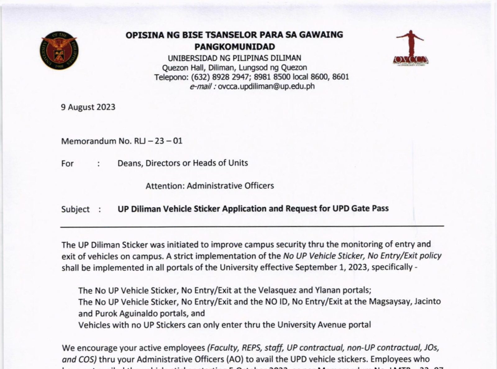 Memorandum No. JFA-2023-001: Moratorium on Student Loans for AY 2023 ...