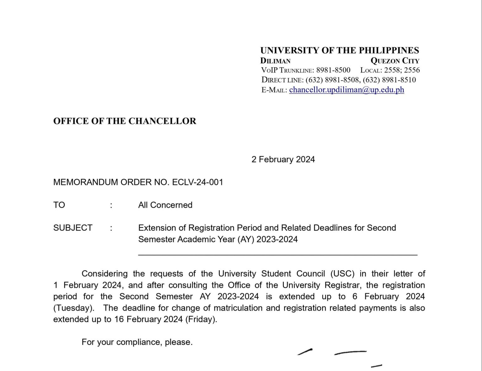 Memorandum No. ECLV-23-032: Mga Pagbabago sa 2023 Year-End Program Activities - University of ...