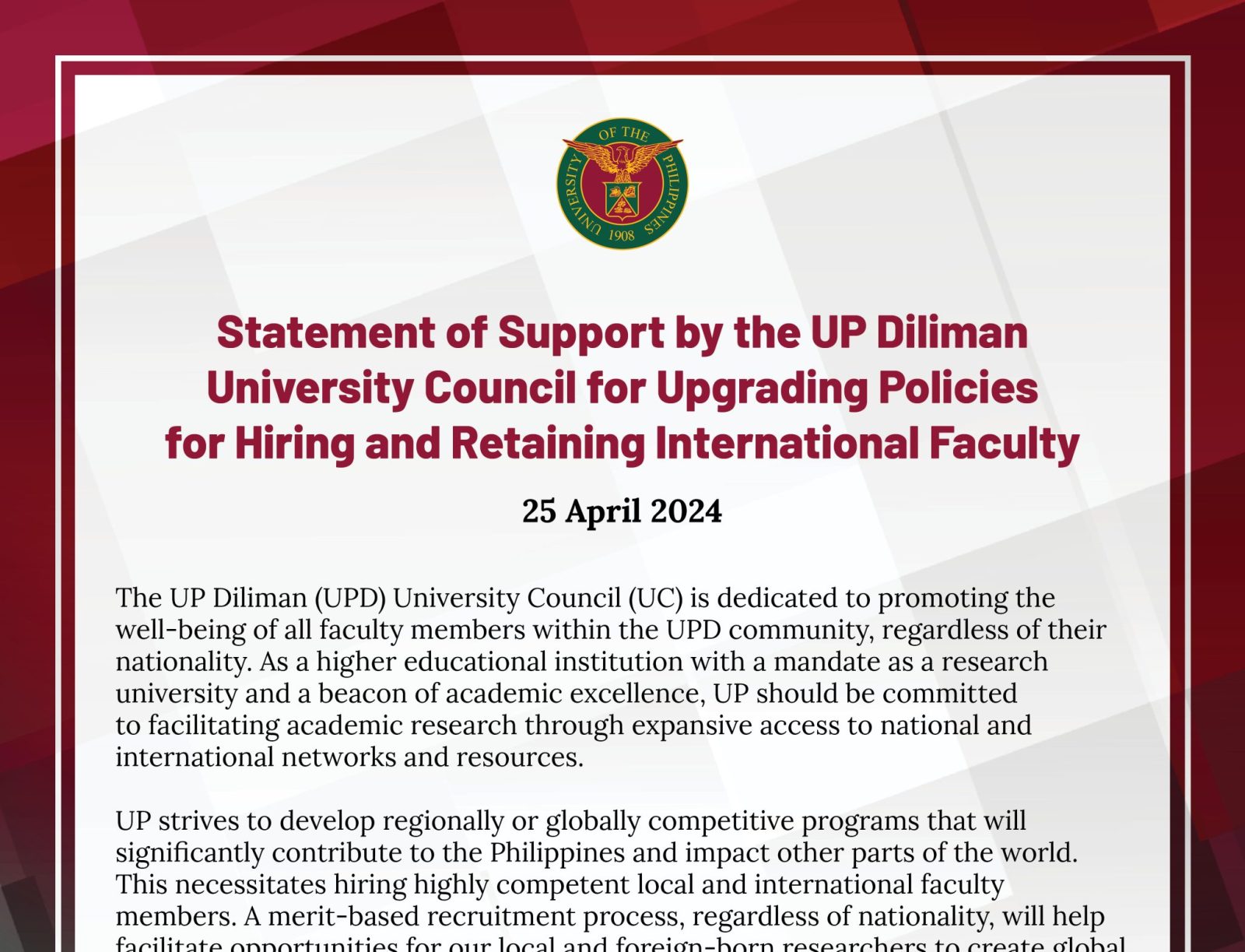Statement by the Faculty of UP Diliman Artificial Intelligence (AI) Program on the Use of AI ...