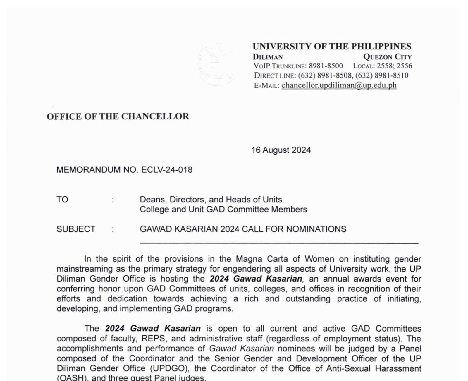 Announcement From The Up Diliman Office Of The Chancellor On Class