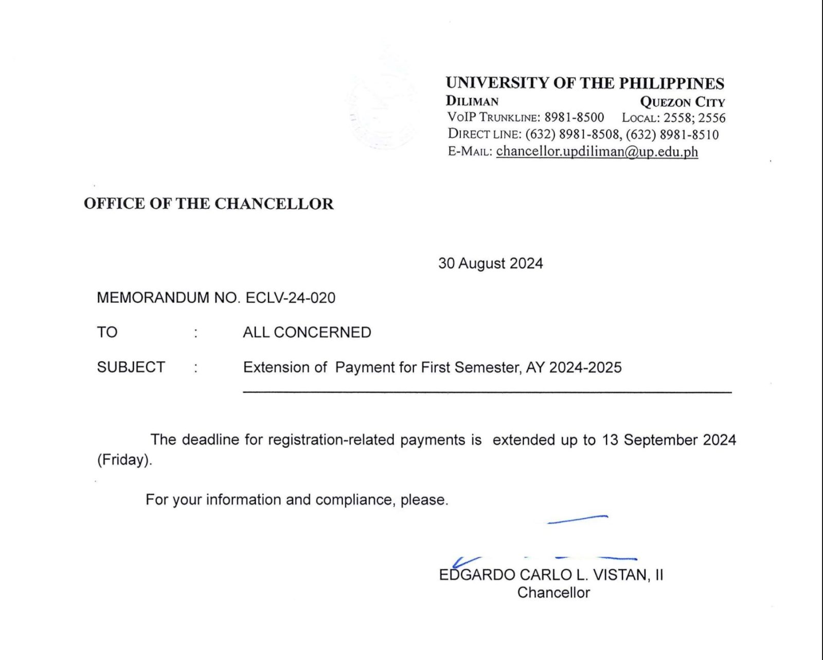 Announcement From the UP Diliman Office of the Chancellor on Class ...