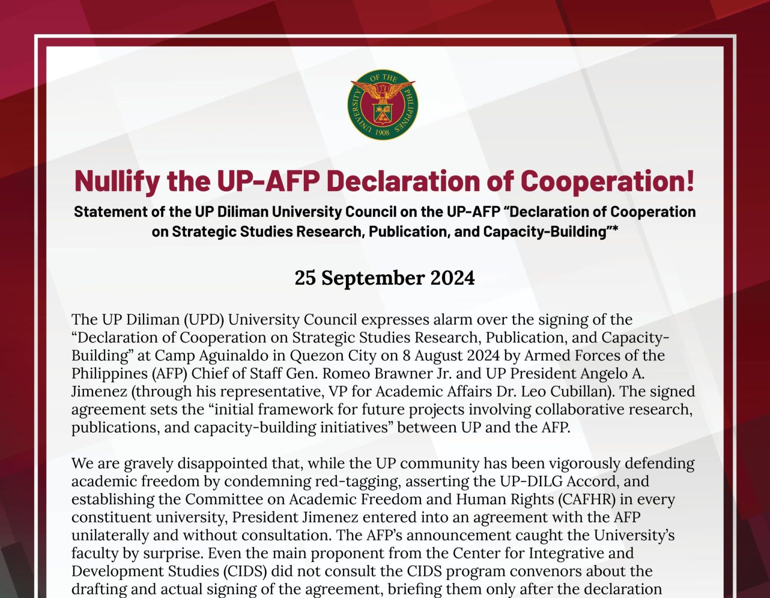 Statement by the Faculty of UP Diliman Artificial Intelligence (AI ...