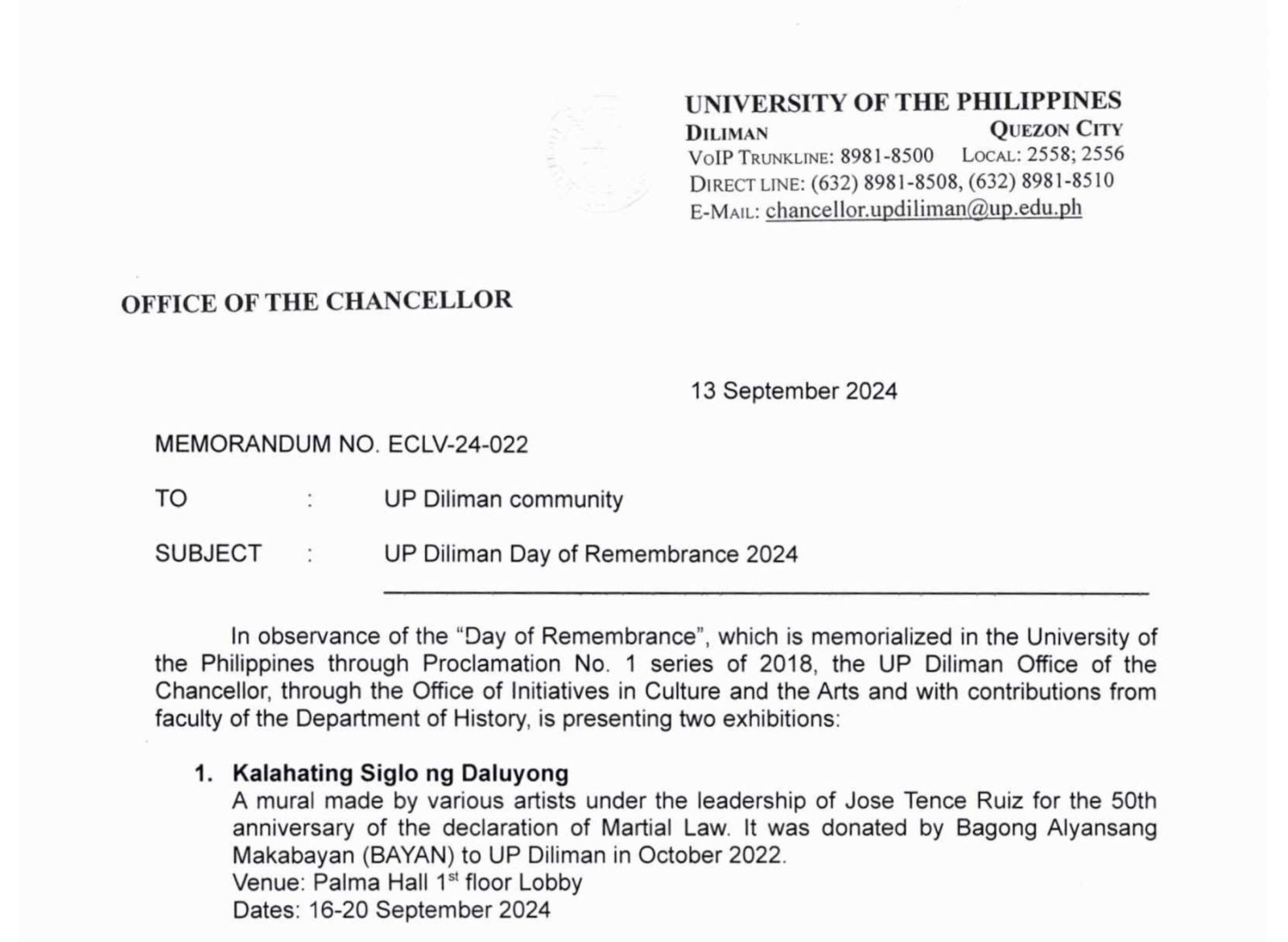 Memorandum Blg. RLJ-24-07: Pagbabalik ng Ruta ng UP Toki Memorandum Blg. RLJ-24-07: Pagbabalik ng Ruta ng UP Toki
