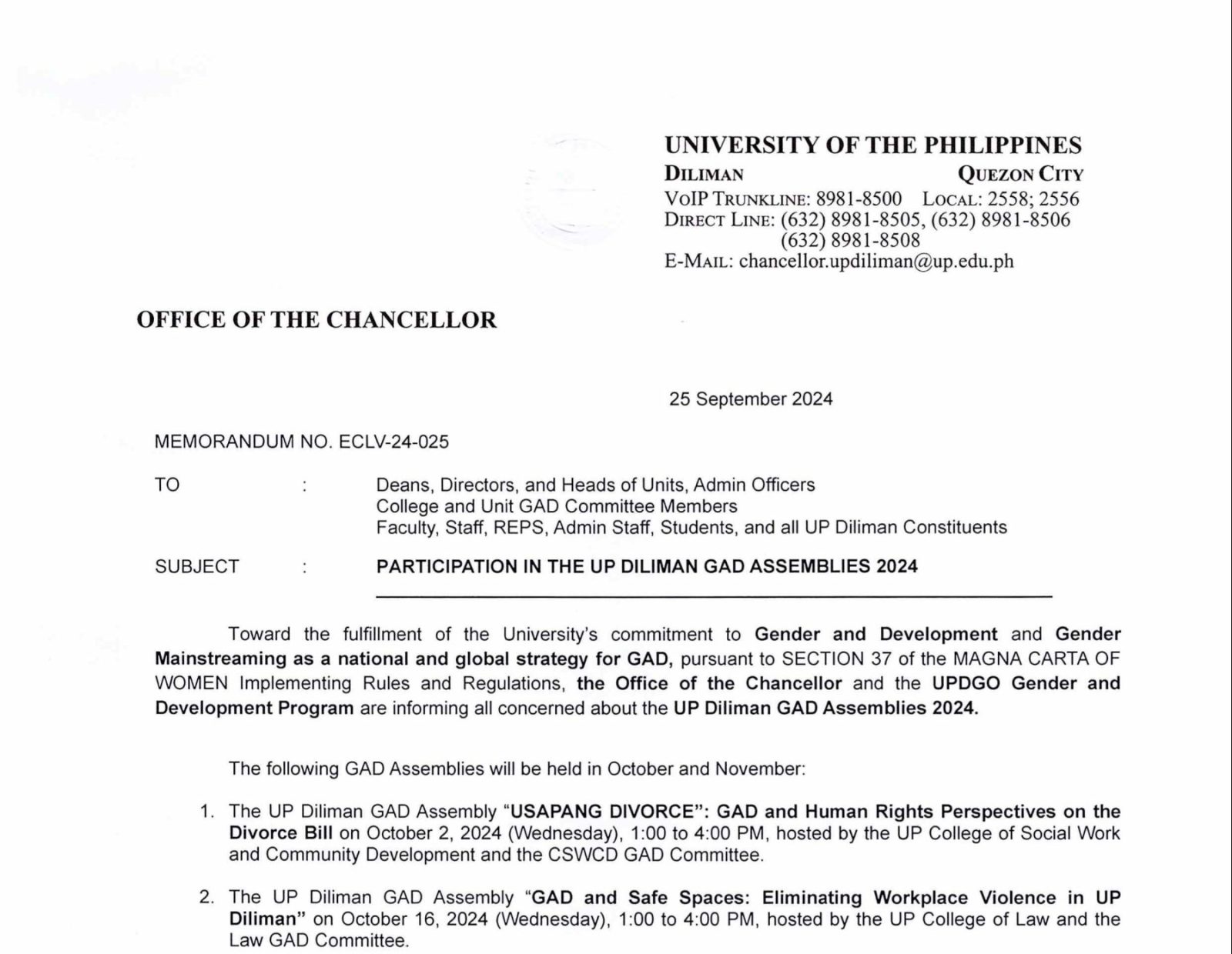Memorandum No. RLJ-23-01: UP Diliman Vehicle Sticker Application and ...