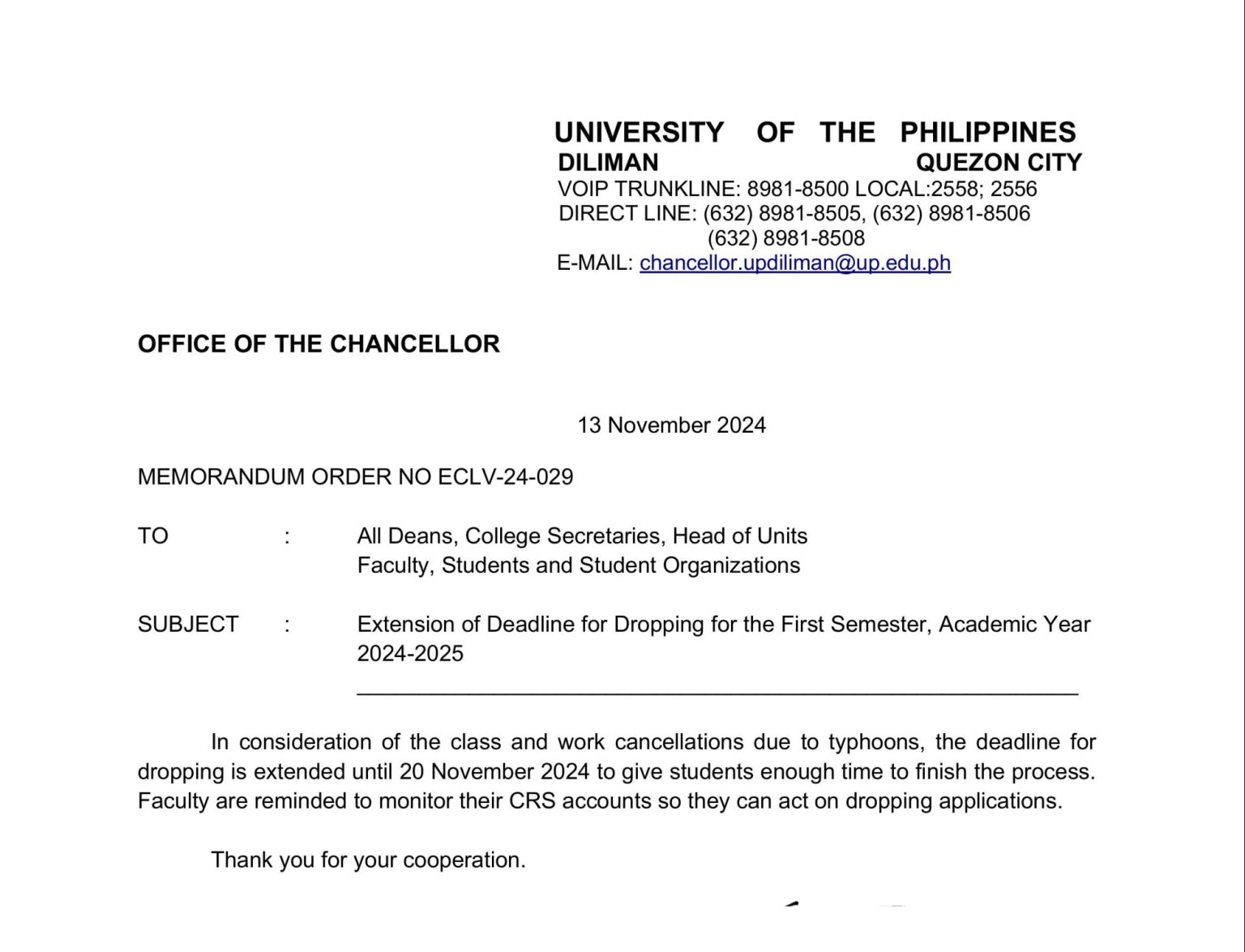 Memorandum No. RLJ-23-01: UP Diliman Vehicle Sticker Application and Request for UPD Gate Pass