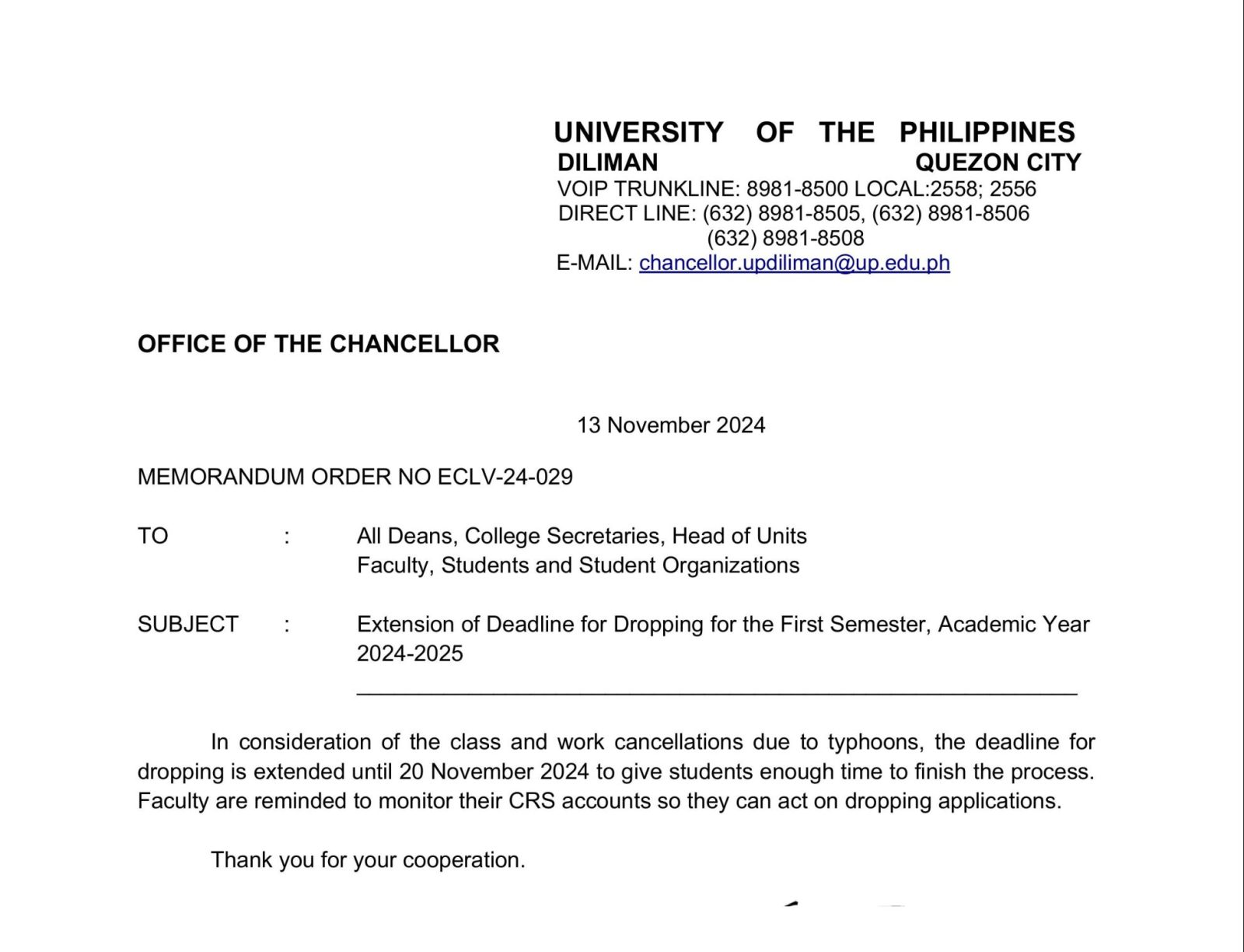 Memorandum No. RLJ-23-01: UP Diliman Vehicle Sticker Application and Request for UPD Gate Pass
