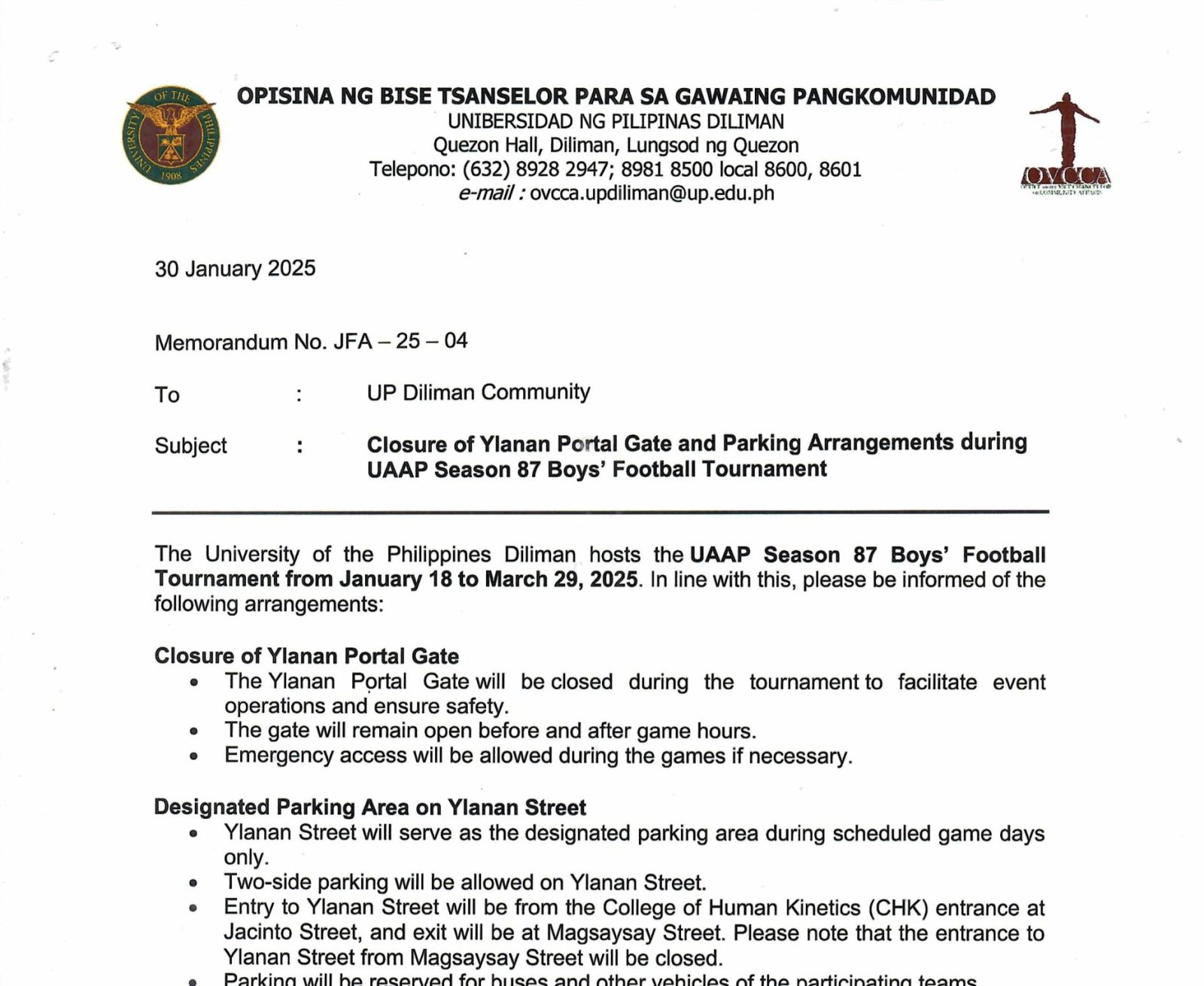 Memorandum No. RLJ-23-01: UP Diliman Vehicle Sticker Application and ...