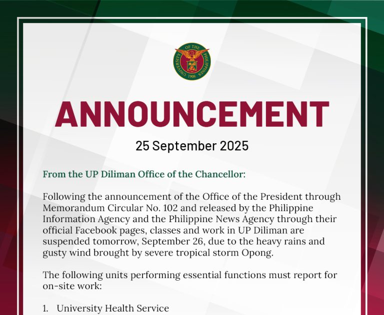 Announcement From the UP Diliman Office of the Chancellor on Class and ...