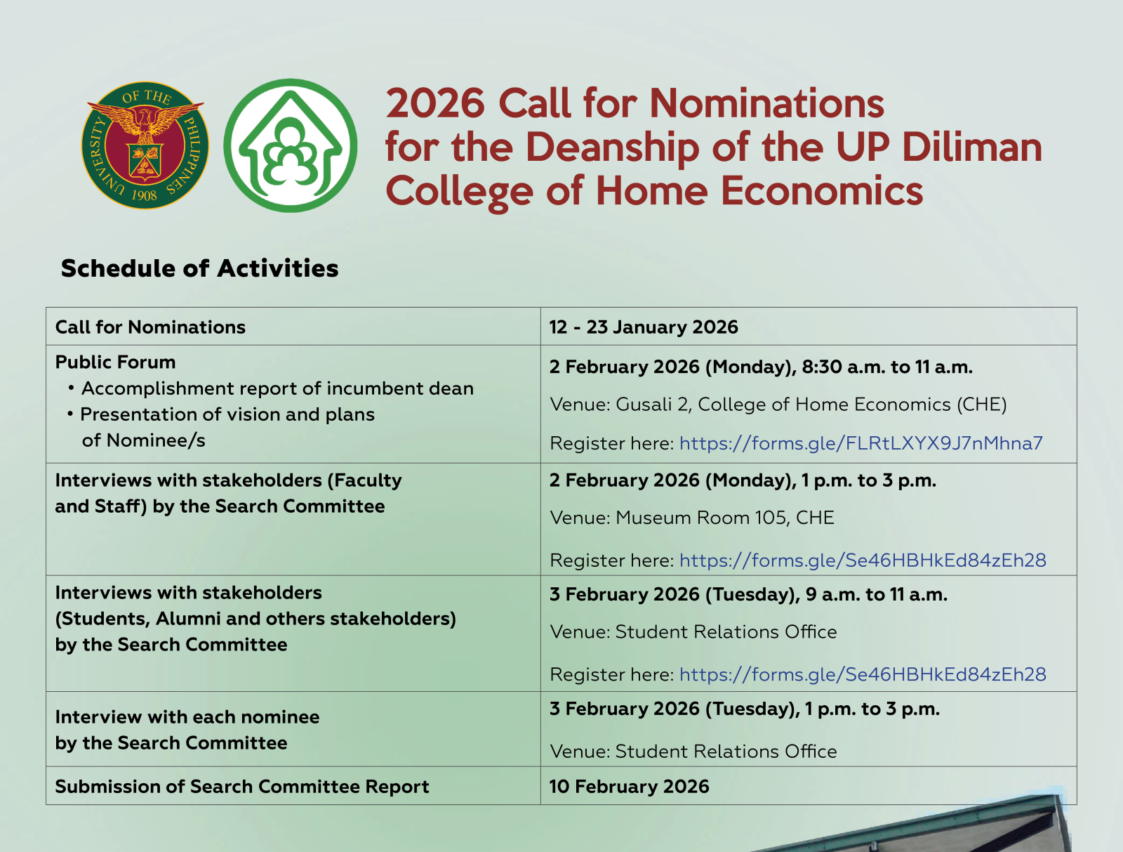 2026 Search for the Next Dean of the UP Diliman College of Home ...